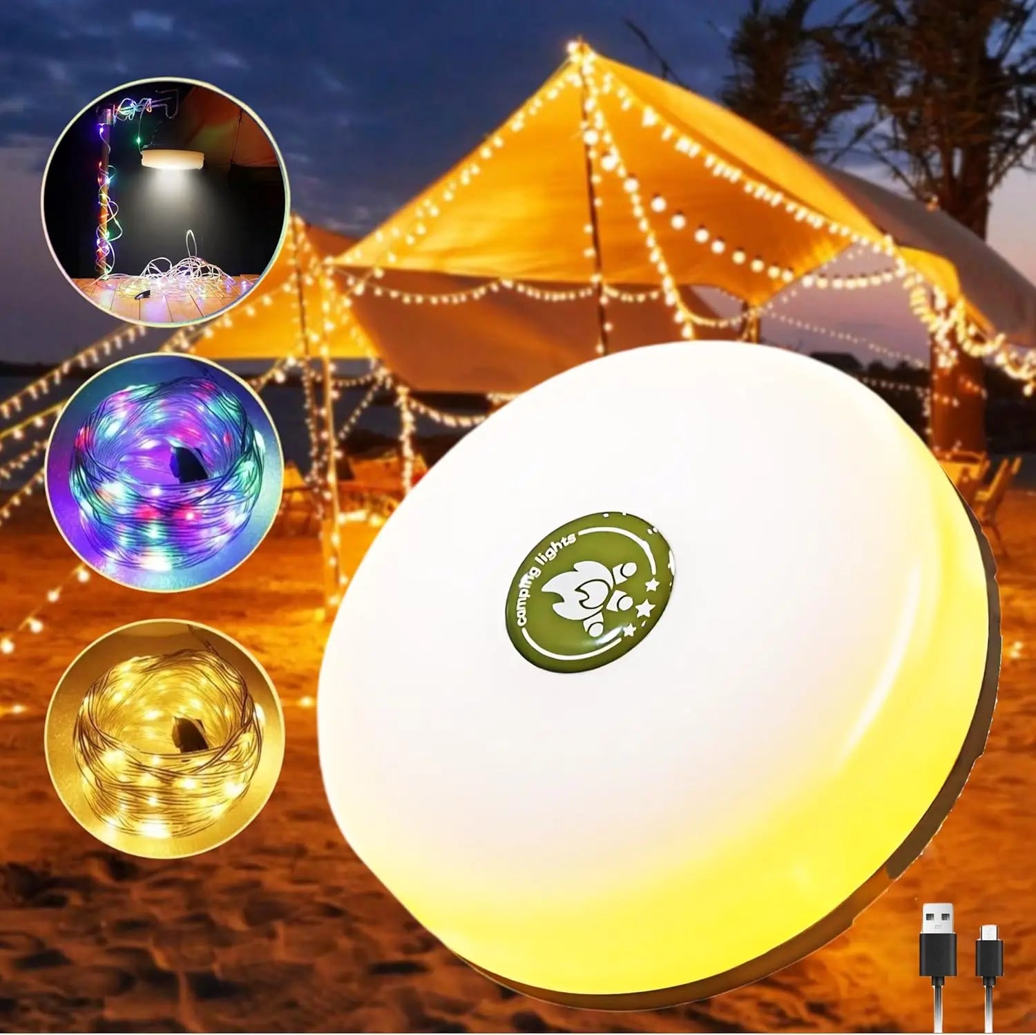 Camping String Lights Tent Lamp 32.8FT Rechargeable – pricklypathsupply